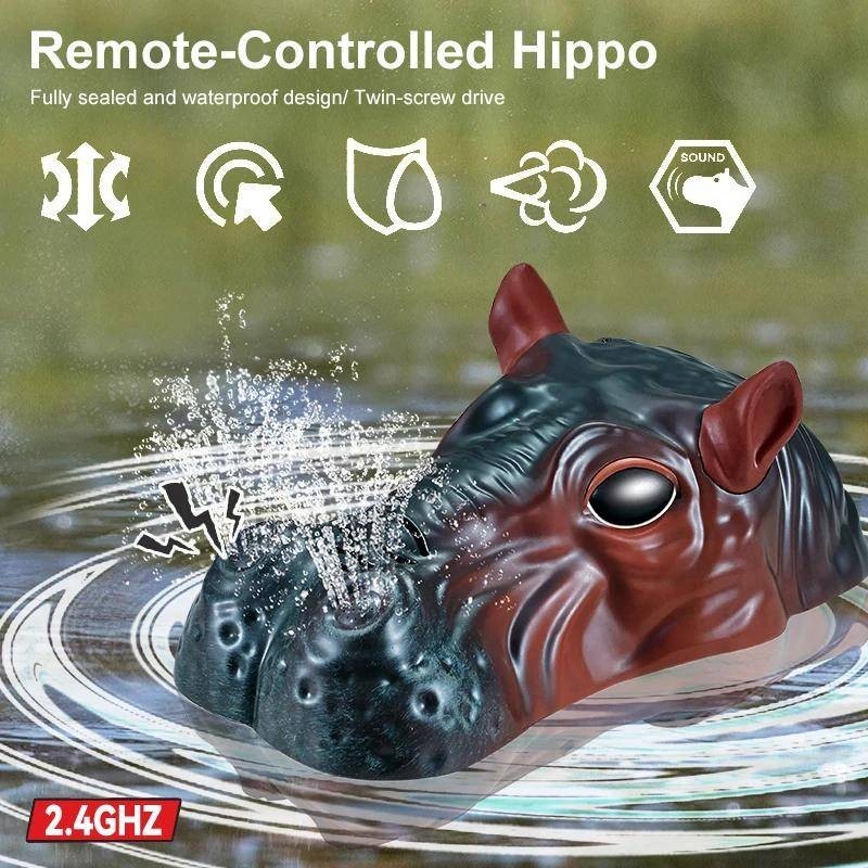 2024 RC Simulated Hippopotamus Animal Water Toy Double Propeller Hippo ...