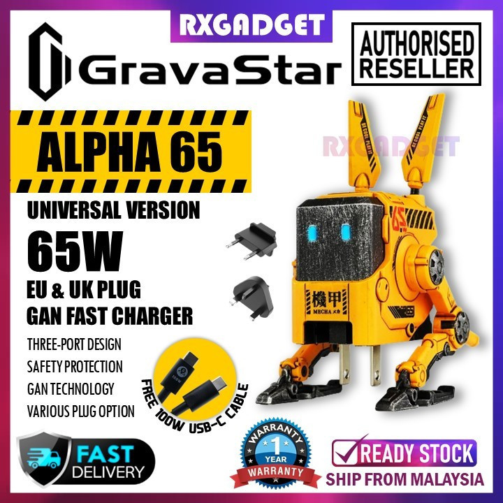GravaStar Alpha 65W Universal Version Triple Port Fast Charger EU & UK ...