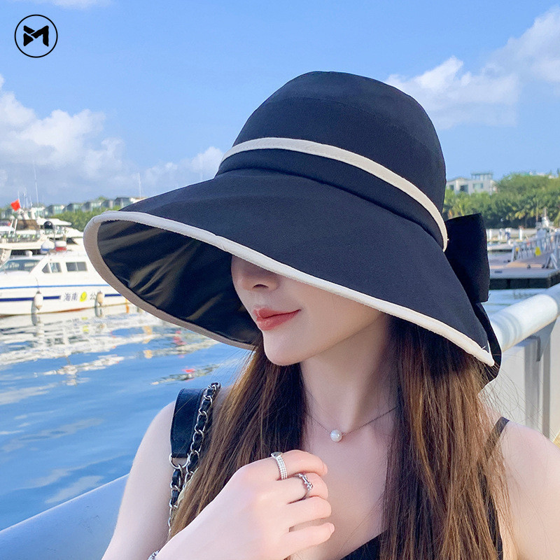 Dome Korean Sun Summer Oversized Brim Bow Windproof Sunscreen Fisherman ...