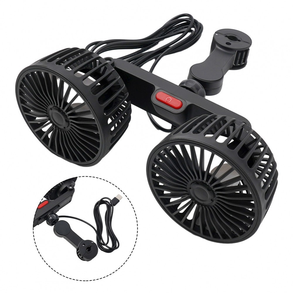 1*Dual Head Car Fan Portable Vehicle 360° Rotatable Auto Cooling Cooler ...