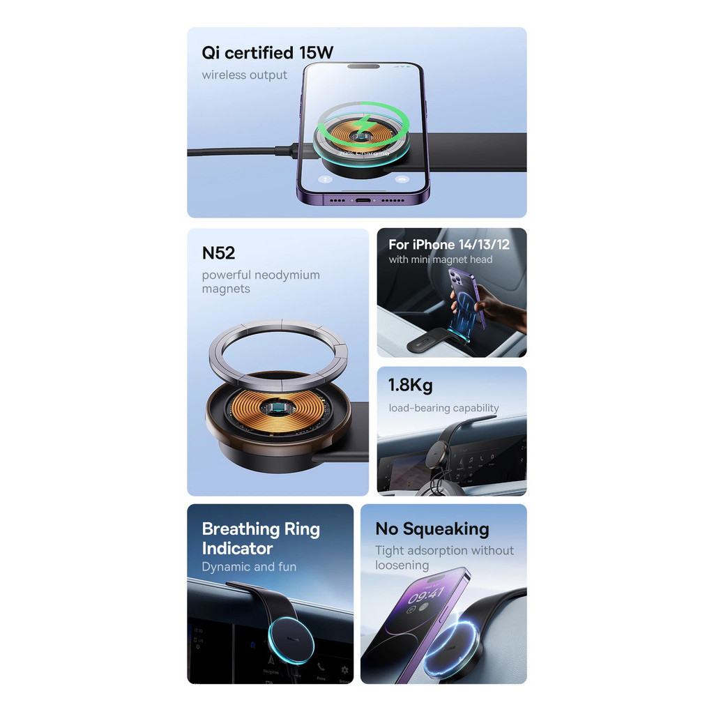 Baseus C02 Pro Series Magnetic Wireless Charging Car Mount Cluster ...