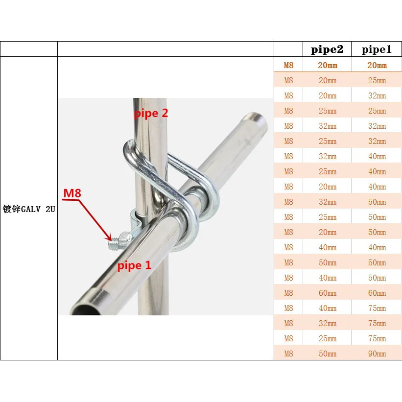 M8 Galvanized Double paip diri U berbentuk skru salib Bolt keluli paip ...