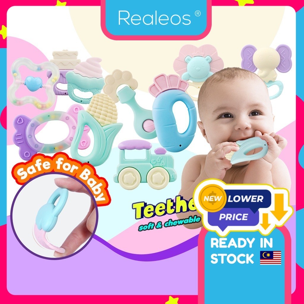 Realeos Baby Rattle Soft Rubber Teether Hanging Toys Playset For ...