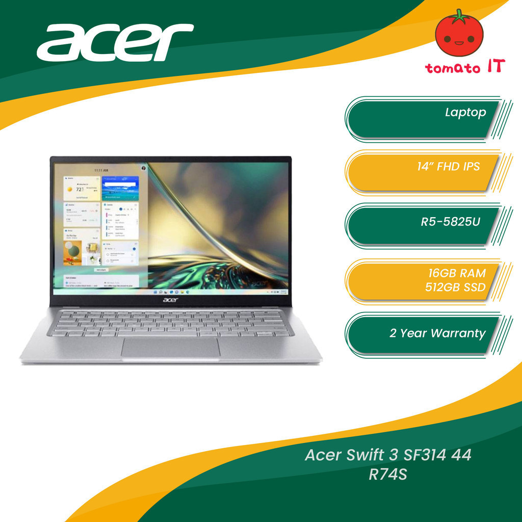 ACER Swift 3 SF314-44-R74S- 14" FHD IPS/R7-5825U/16GB/512GB/ W11 + HNS | Shopee Malaysia