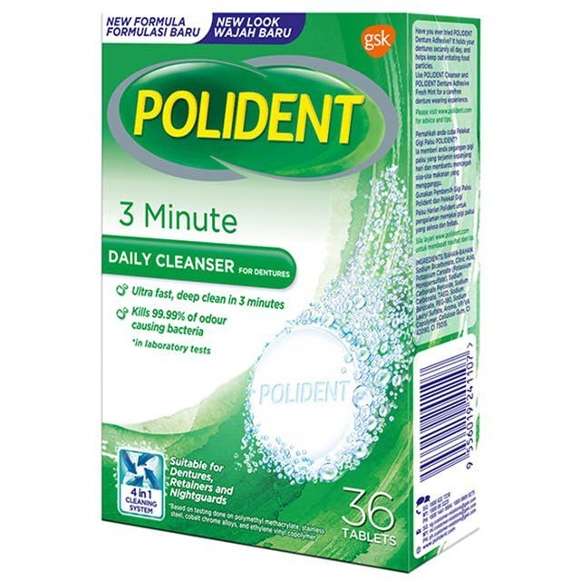 POLIDENT 3 MINUTE DAILY CLEANSER FOR DENTURES 16 TABLETS | 36 TABLETS ...