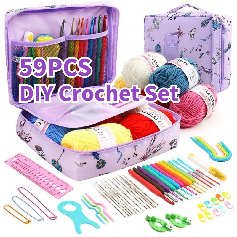 59PCS DIY Beginner Crochet Set Full Set of Crochet Knitting Tools ...