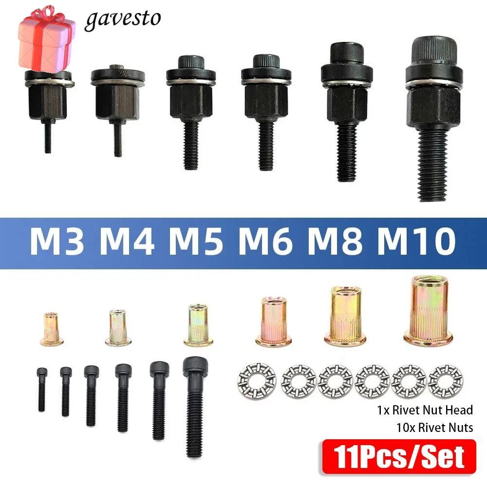 GAVESTO 11Pcs/Set Hand Rivet Nut, Mandrel Staple M3 M4 M5 M6 M8 M10 ...