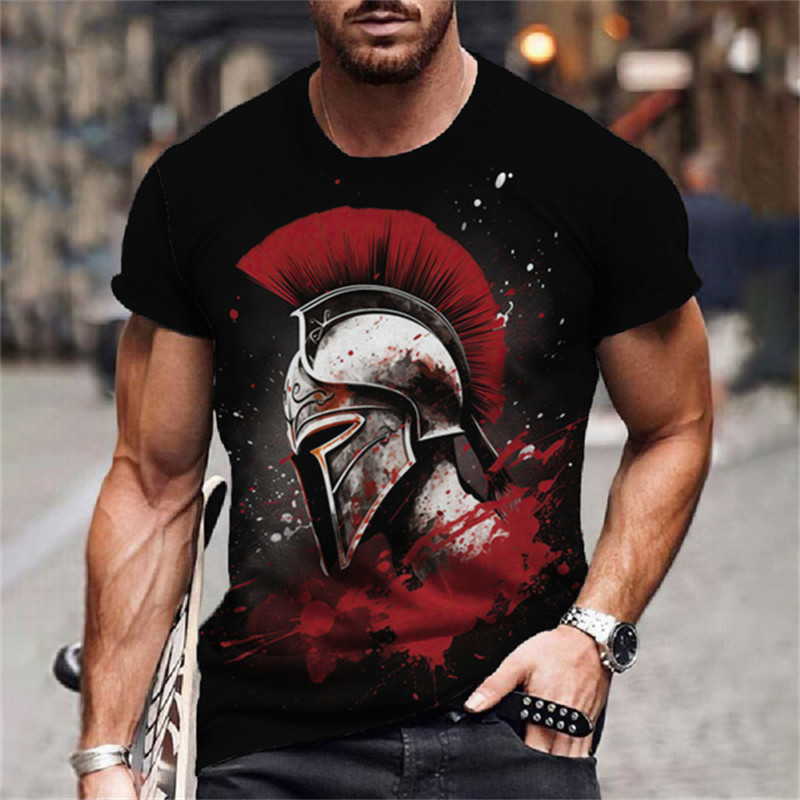 Fashion Spartan Warrior Print T Shirt For Men Hip Hop Trend Harajuku ...