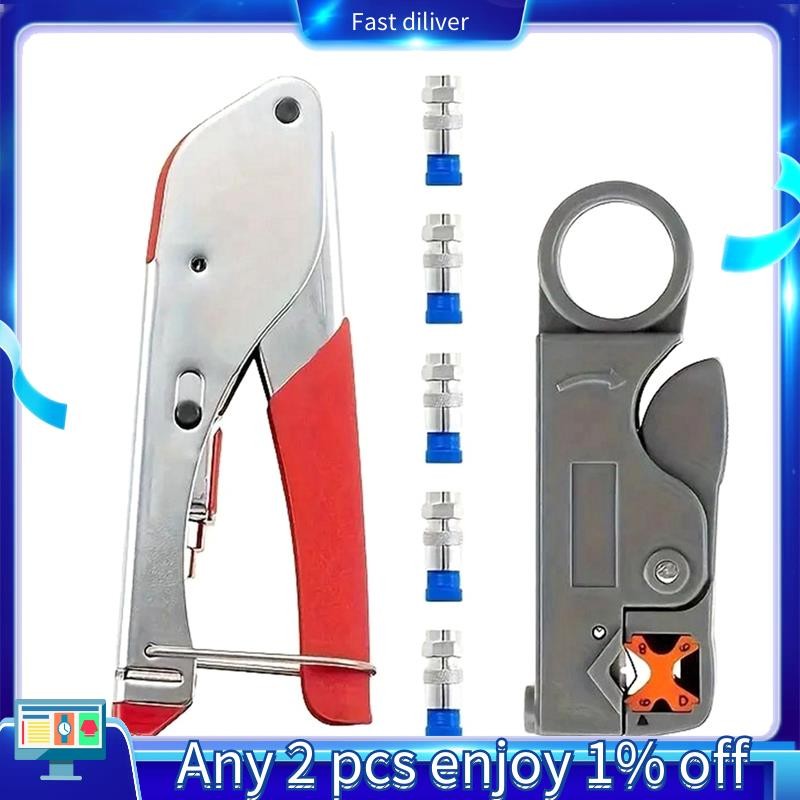 7pc Coax Cable Crimper Coaxial Compression Tool Kit Wire Stripper with ...