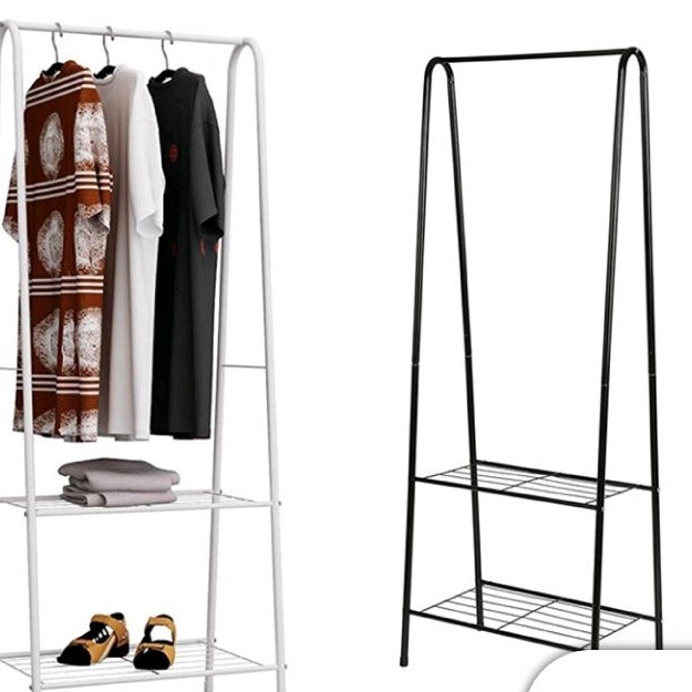 2-Tier Metal Garment Rack Bottom Shelves Shoes Storage Drying Rack ...