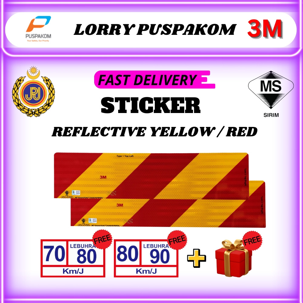 Lorry Puspakom Sticker Reflectiver 3M Sticker Puspakom Sticker / Red Yellow Lorry Sticker / JPJ ...