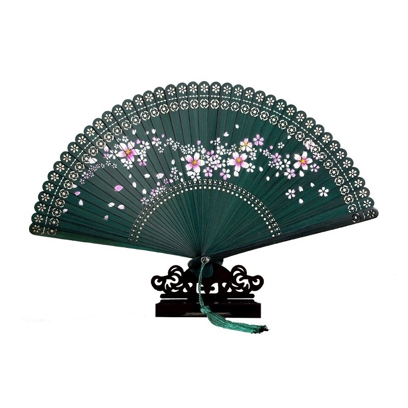 One-Hand Opening and Closing Dance Fan Silky Full Bamboo Fan Scenic ...
