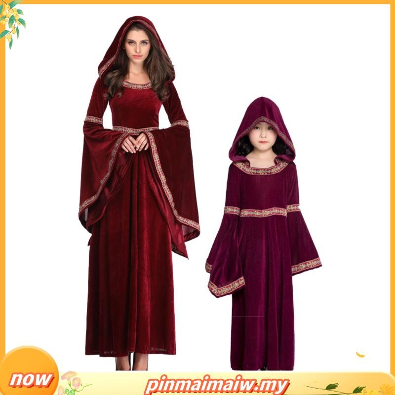 Witch Hooded Vampire Red Dress Wine Cosplay Halloween Carnival Costume ...