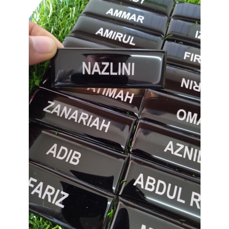 EXPRESS SHIPPING | Name Tag Epoxy Acrylic Hitam Putih (75x25mm) Name ...