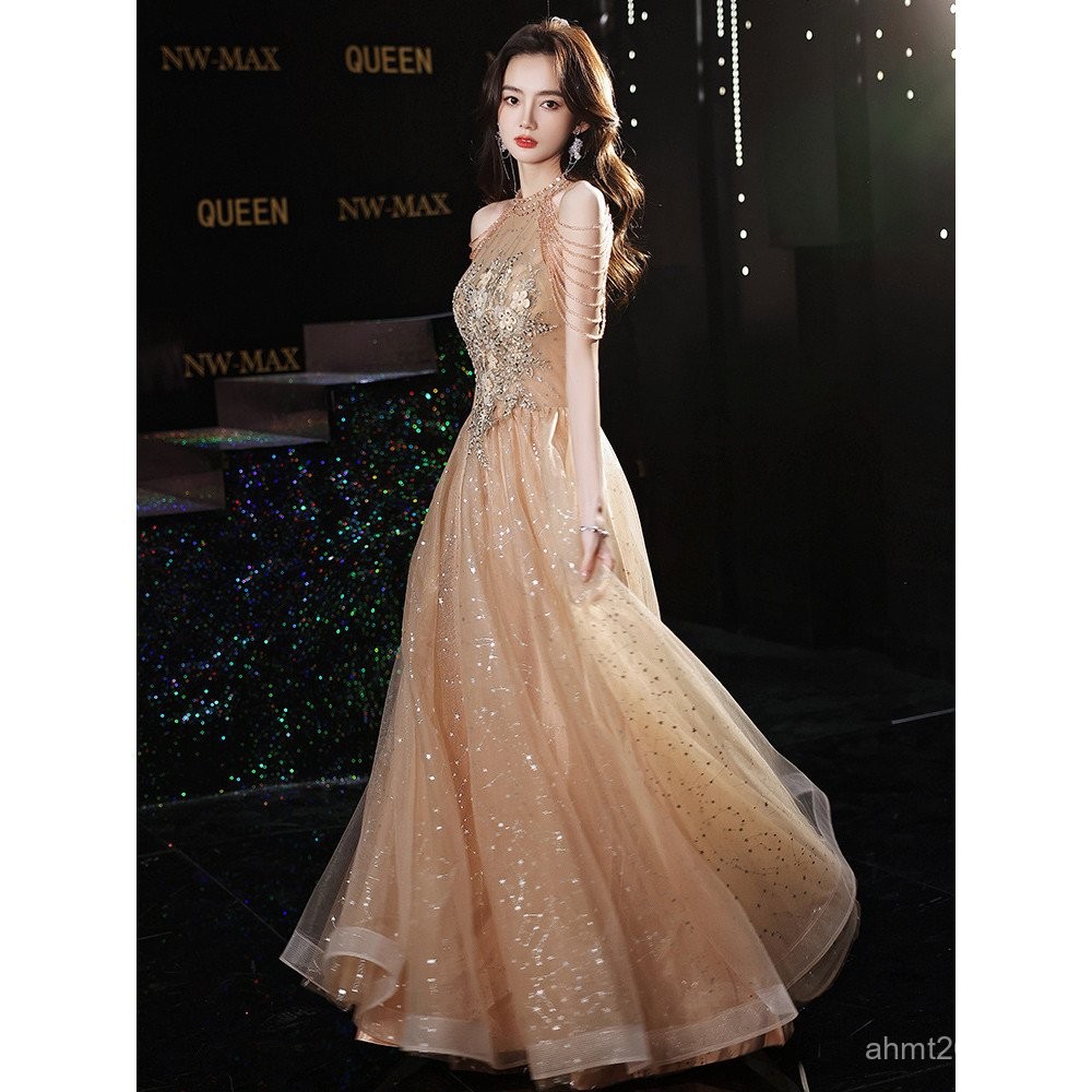 Champagne Evening Gown2024Summer New French Socialite Temperament Host ...