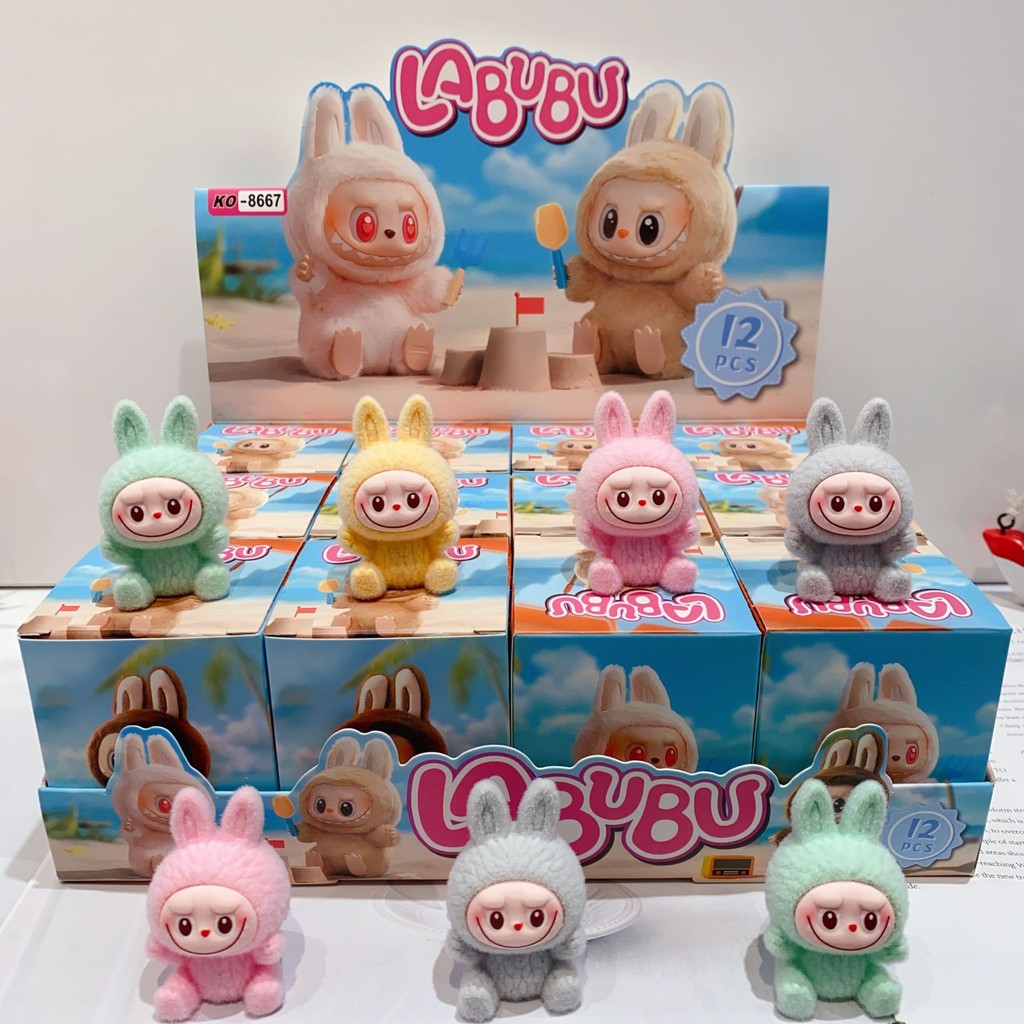 12Pcs,Cute cartoon pop mart labubu doll flocking desktop ornaments mini ...