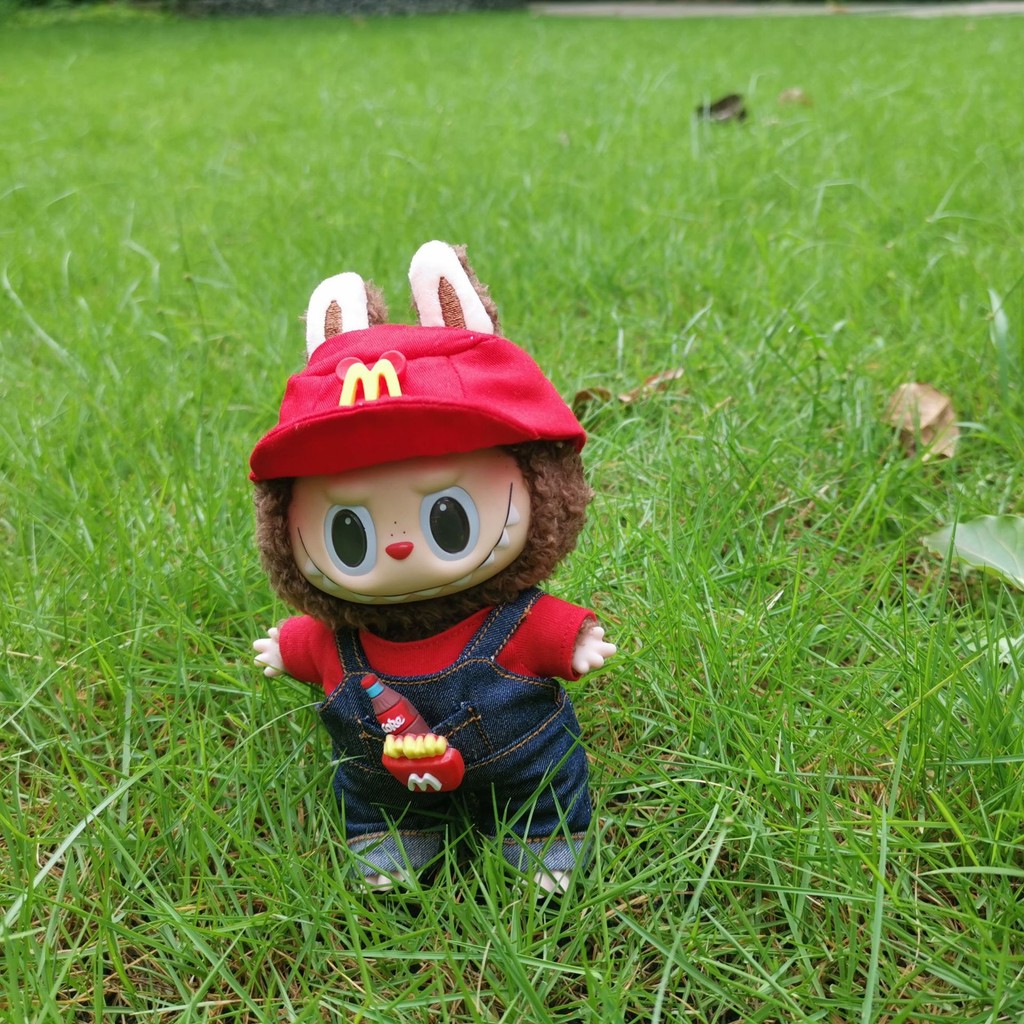 17cm Labubu Clothes McDonald's T-shirt Bib overalls Cap Labubu Doll ...