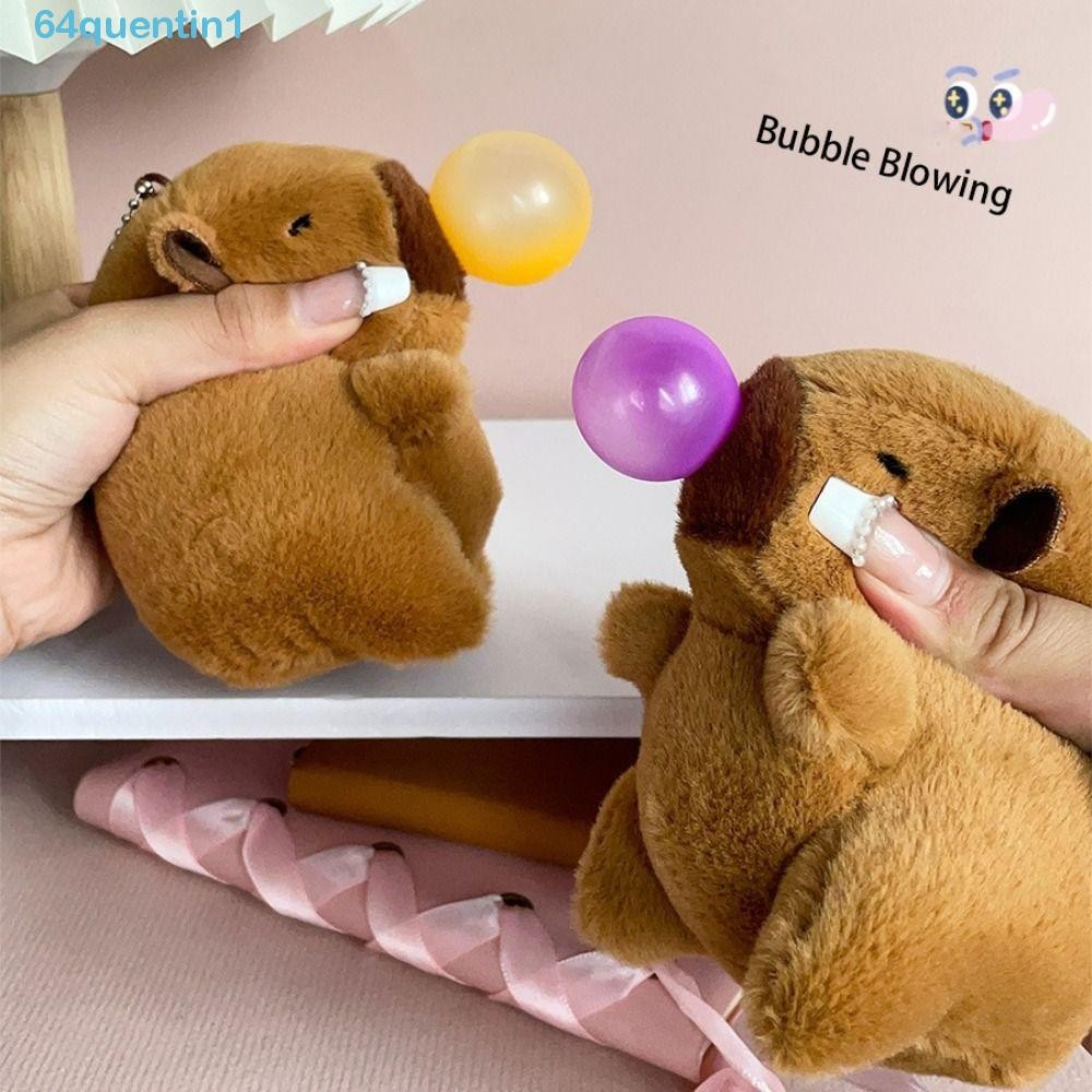 QUENTIN1 Capibara Keyring, Bubble Blowing Soft Plush Capybara Keychain ...