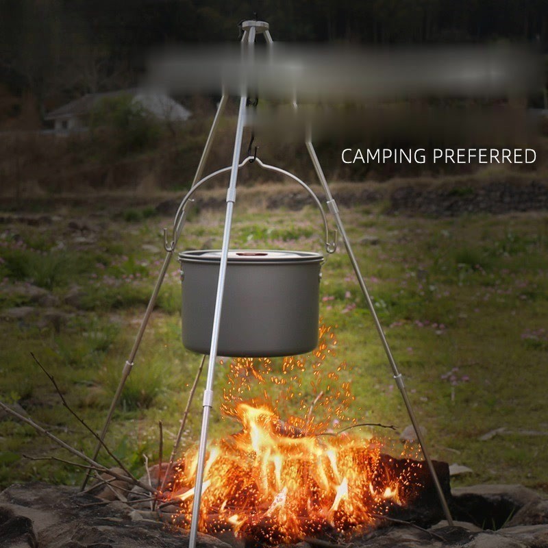 8L 4 Litre Camping Hanging Pot Outdoor Campfire Non Stick Pot Tripod ...