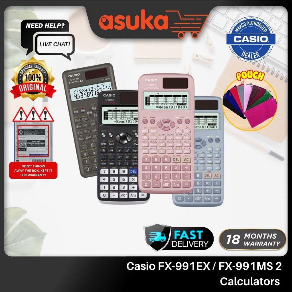 Casio FX-991MS 2 / Casio FX-991EX (Black/Pink/Blue) Scientific ...
