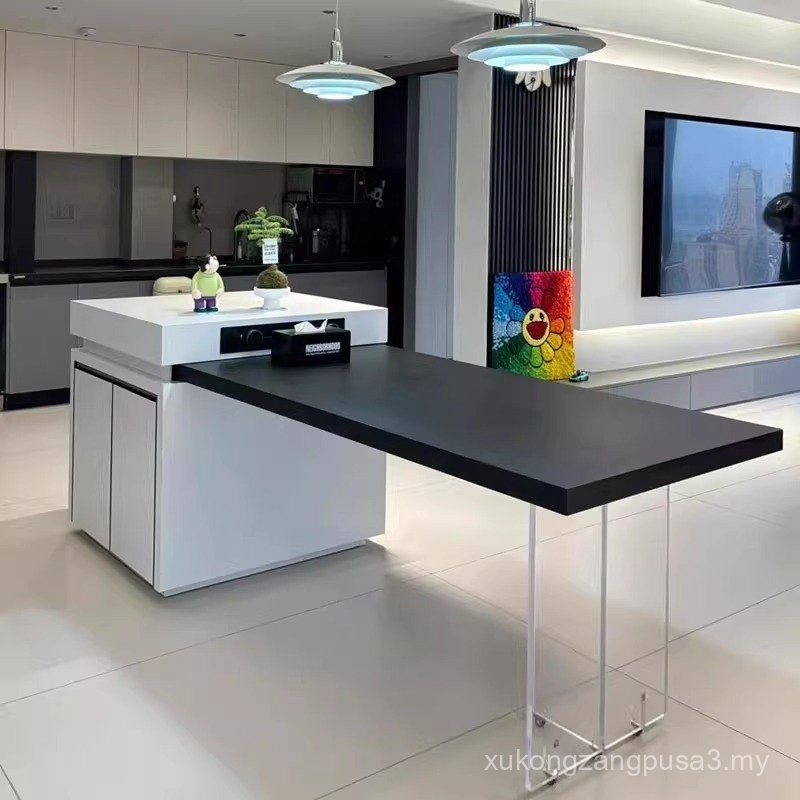 Minimalist Black White Rock Island Table Dining Table Integrated ...