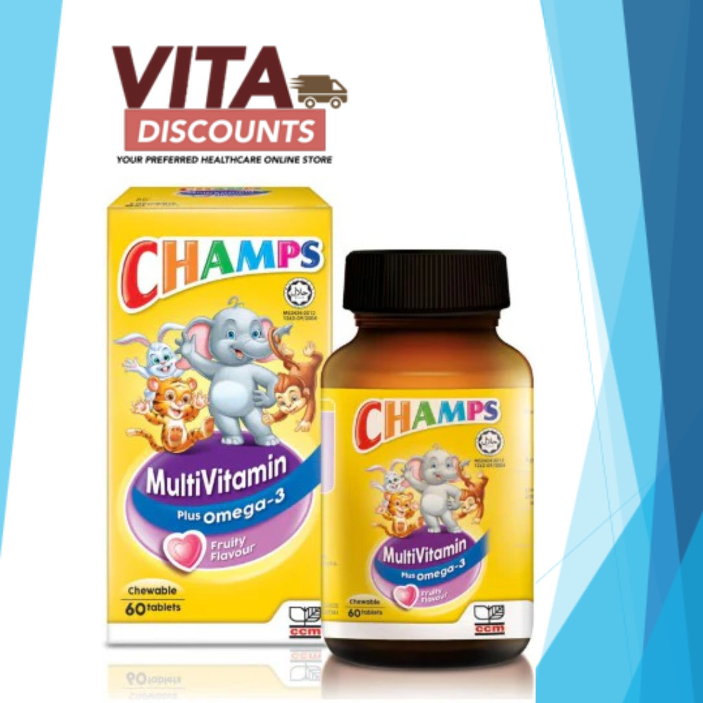 CHAMPS MULTIVITAMIN PLUS OMEGA-3 CTABS FRUITY FLAVOUR 60S PACK-OF-1/2 EXP06/2026 | Shopee Malaysia