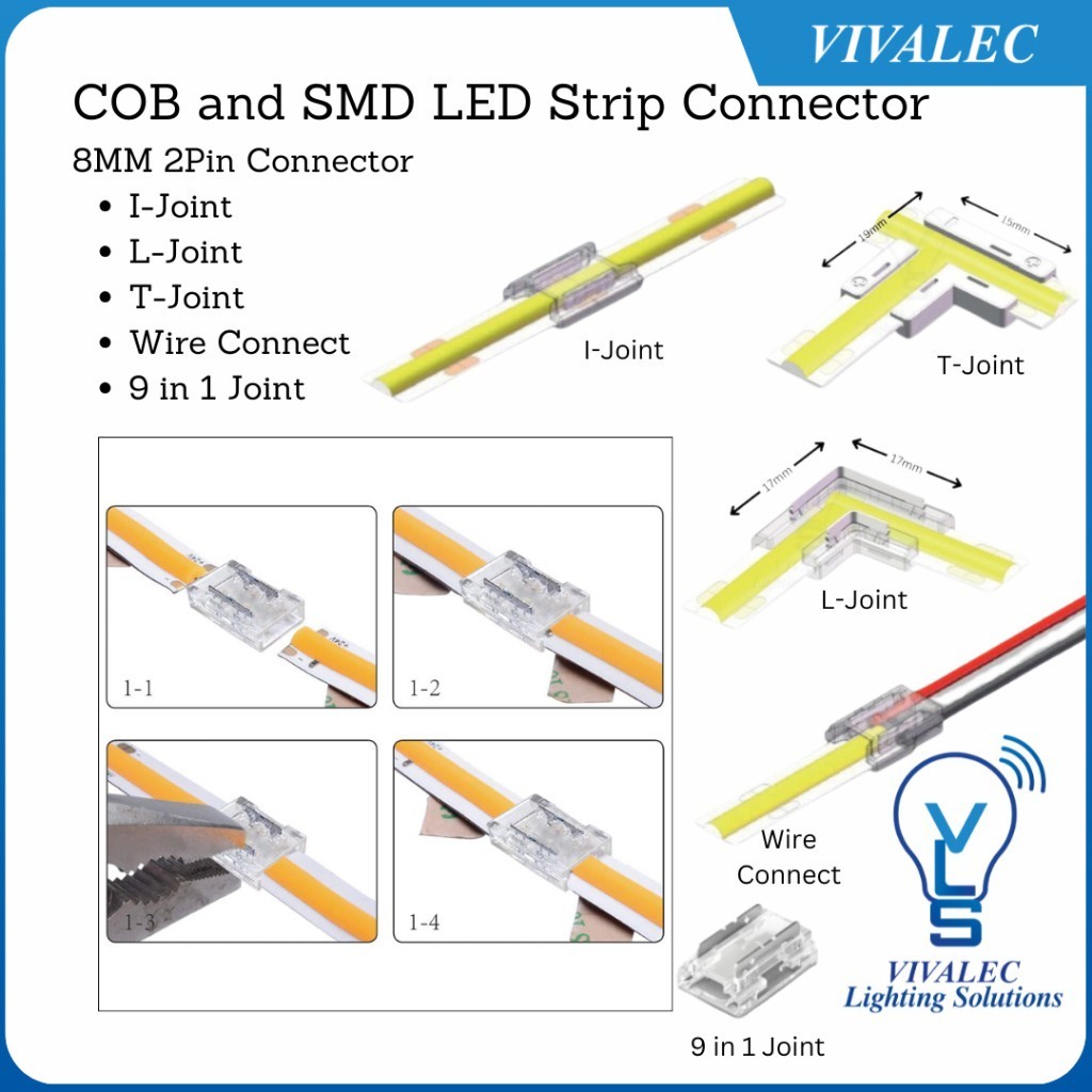 LED Strip COB and SMD Connector Joint for 8mm Solder free (2Pin ...