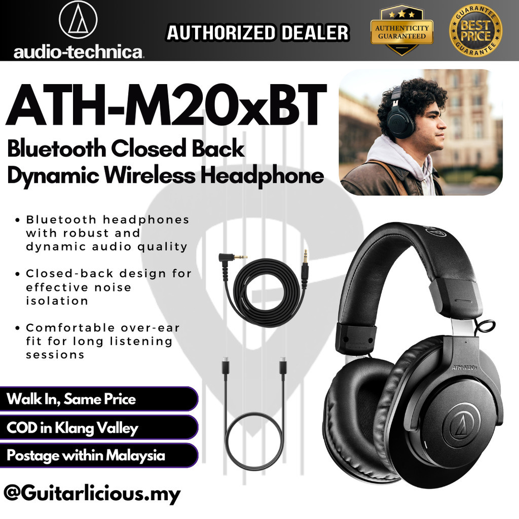 Audio Technica ATH-M20xBT Bluetooth Closed Back Dynamic Wireless Over ...
