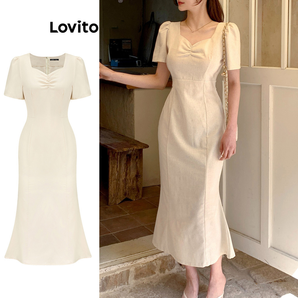 Lovito Elegant Plain Frill Dress for Women L91ED352 Lovito Gaun Frill ...