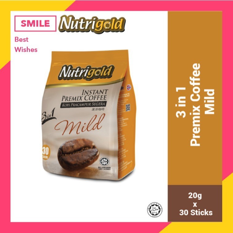 Nutrigold 3 In 1 Premix Coffee Mild 20g x 30 Sticks | Shopee Malaysia