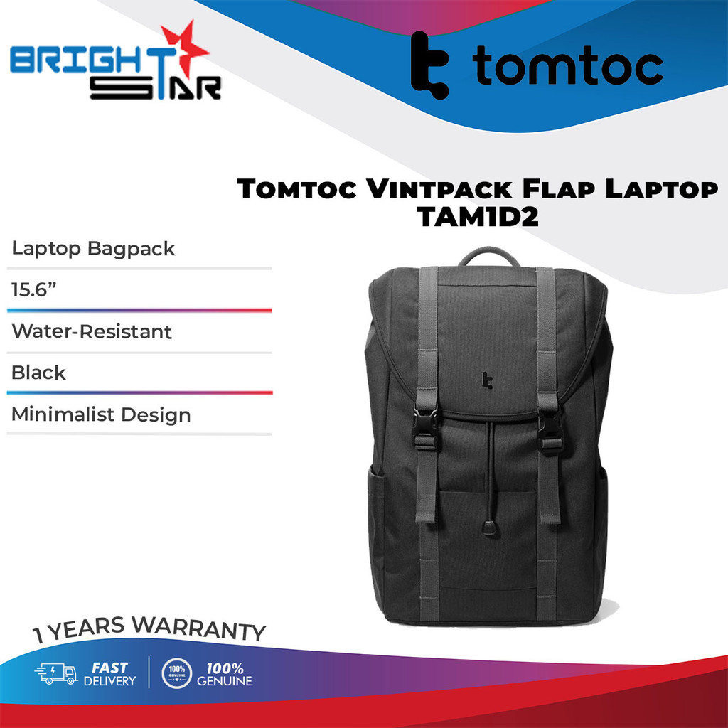 TOMTOC Vintpack TA1 Backpack 22L - 15.6"/Water-Resistant/Dark Black ...