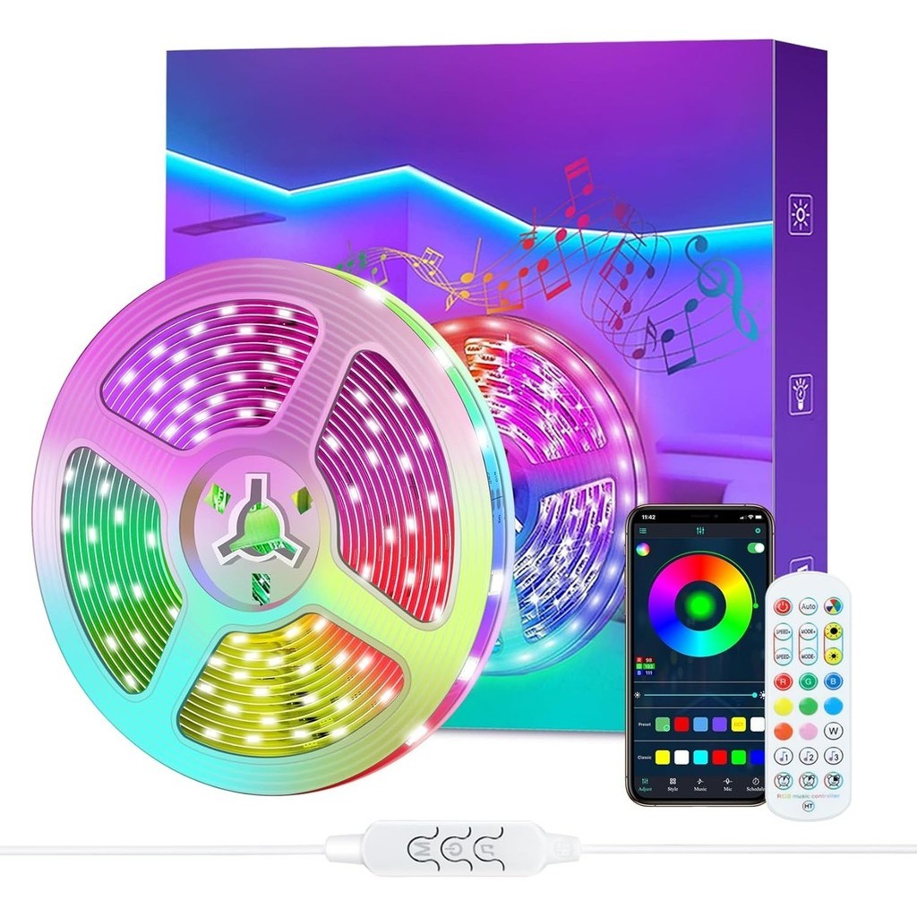 Led Strip Lights with Remote and APP Control, 10m Lights, RGB Using IC Chips Control Rainbow ...