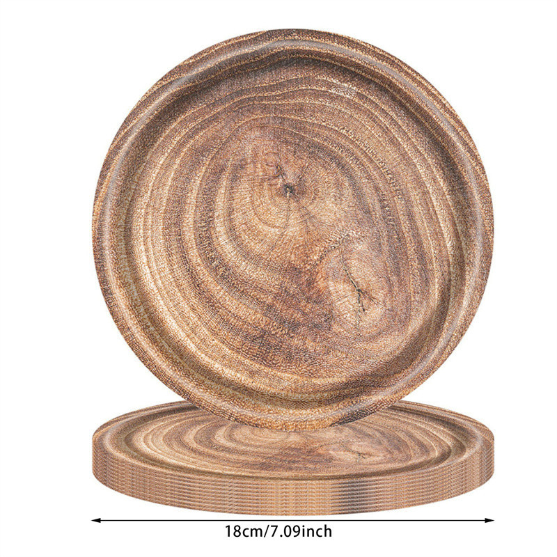 Wood Grain Disposable Plate 7/9 Inch Round Disposable Dis Household ...