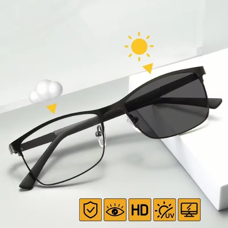 Anti Blue Light Photochromic Glasses Men Women Square Frame Sunglasses ...