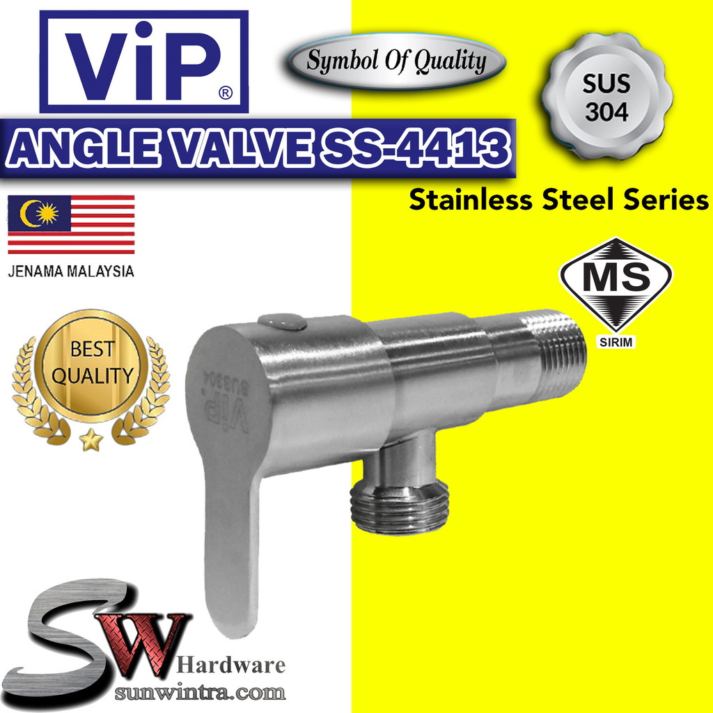 VIP SUS304 STAINLESS STEEL ANGLE VALVE #SS-4413 SS4413 QUATER TURN ANGLE VALVE STAINLESS STEEL ...