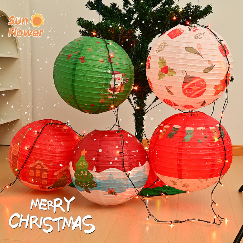 Colorful Christmas Lantern Round Shape Paper Lanterns Creative Festival ...