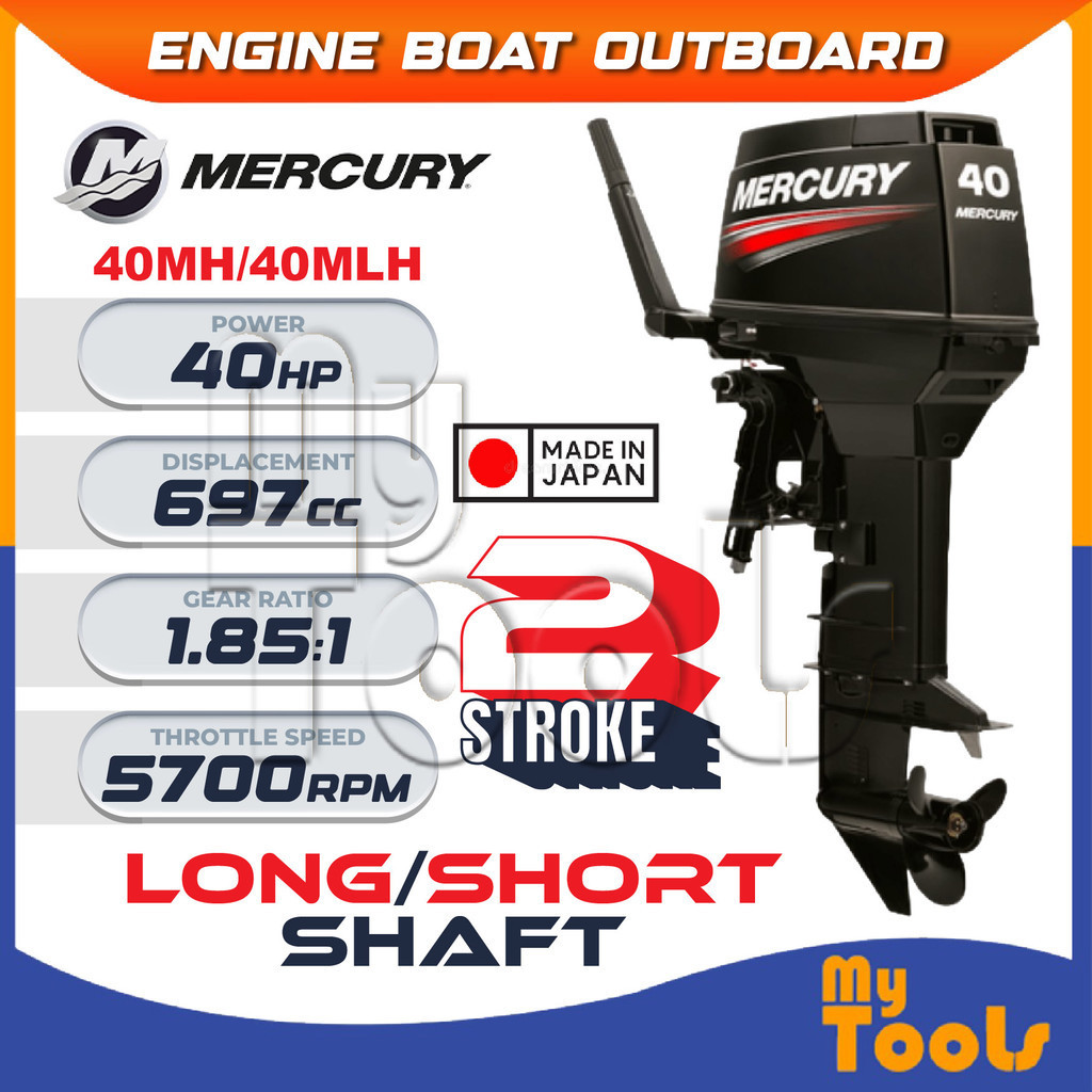 M.Machinery Mercury 40MH 40MLH 40HP 2 Stroke Petrol Engine Outboard c/w ...