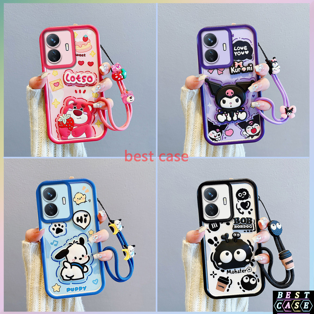 Casing Vivo Y77 5G Casing Strawberry Bear Kuromi Cartoon Three ...