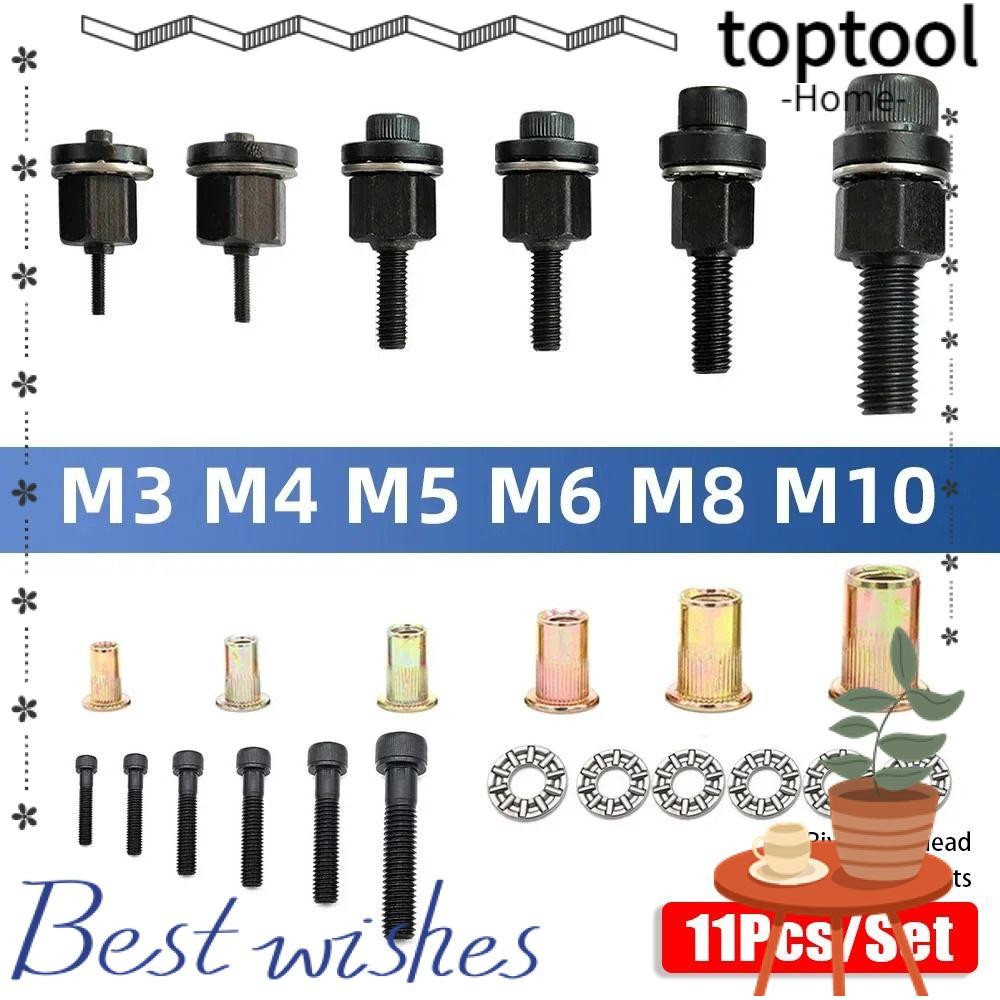 TOPTOOL 11Pcs/Set Hand Rivet Nut, M3 M4 M5 M6 M8 M10 Mandrel Staple Manual Riveter Tool, For ...