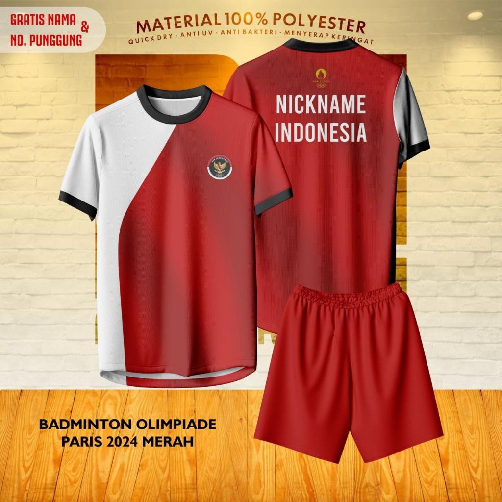 MERAH 2024 Paris Red Olympics Indonesia Badminton Top and Jerseymotion ...