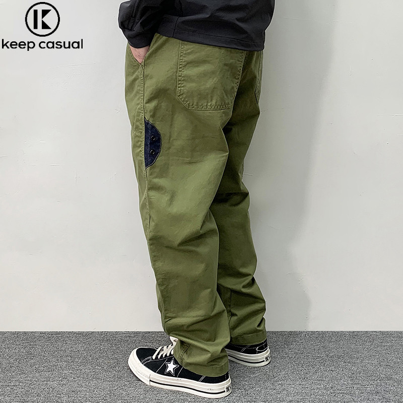 『Keep Casual』Men's Vintage Washed Multi-pocket Patchwork Cargo Pants Retro Contrasting Loose ...