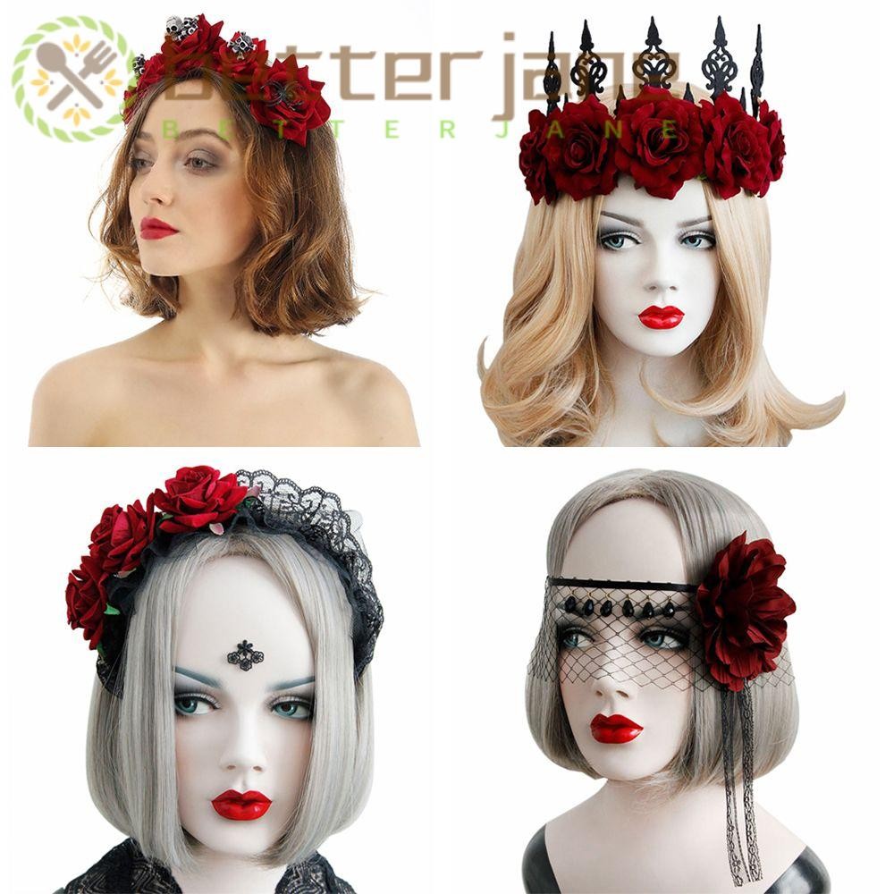 BETTER-JANE Red Rose Crown Masquerade Party Costumes Gothic Women Girls ...