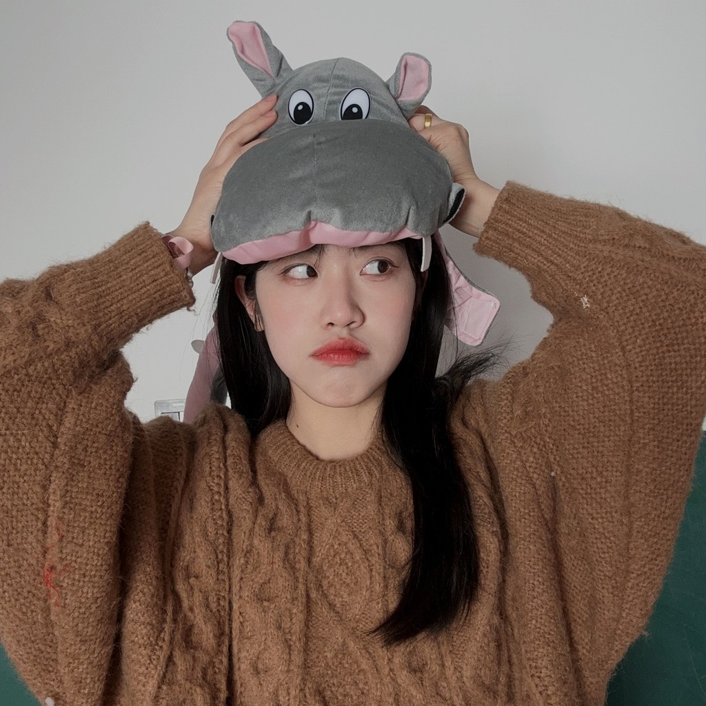 Moodeng Headgear Hat Photo Bouncing Pig Show Cute Funny Sweet Cartoon ...