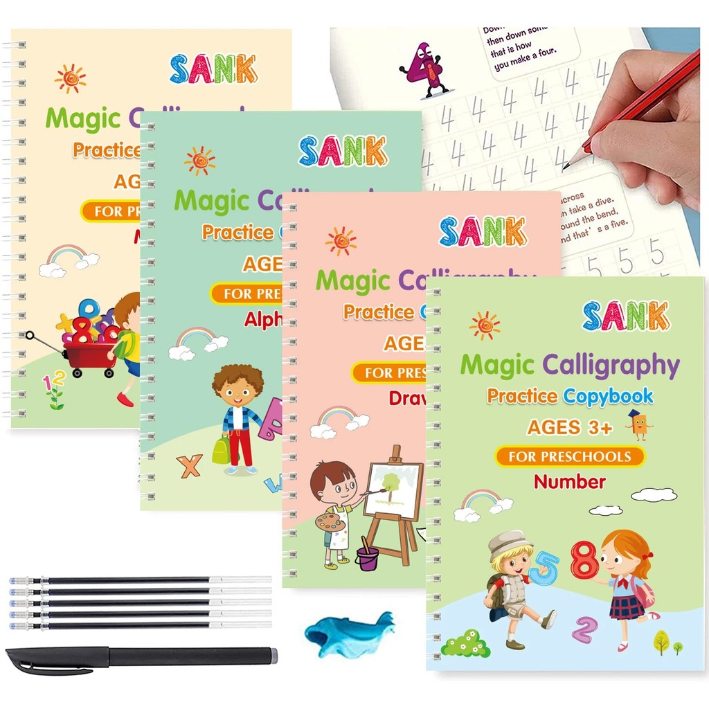 4 Books Magic Writing Book In Calligraphy Notebook Montessori Kids ...
