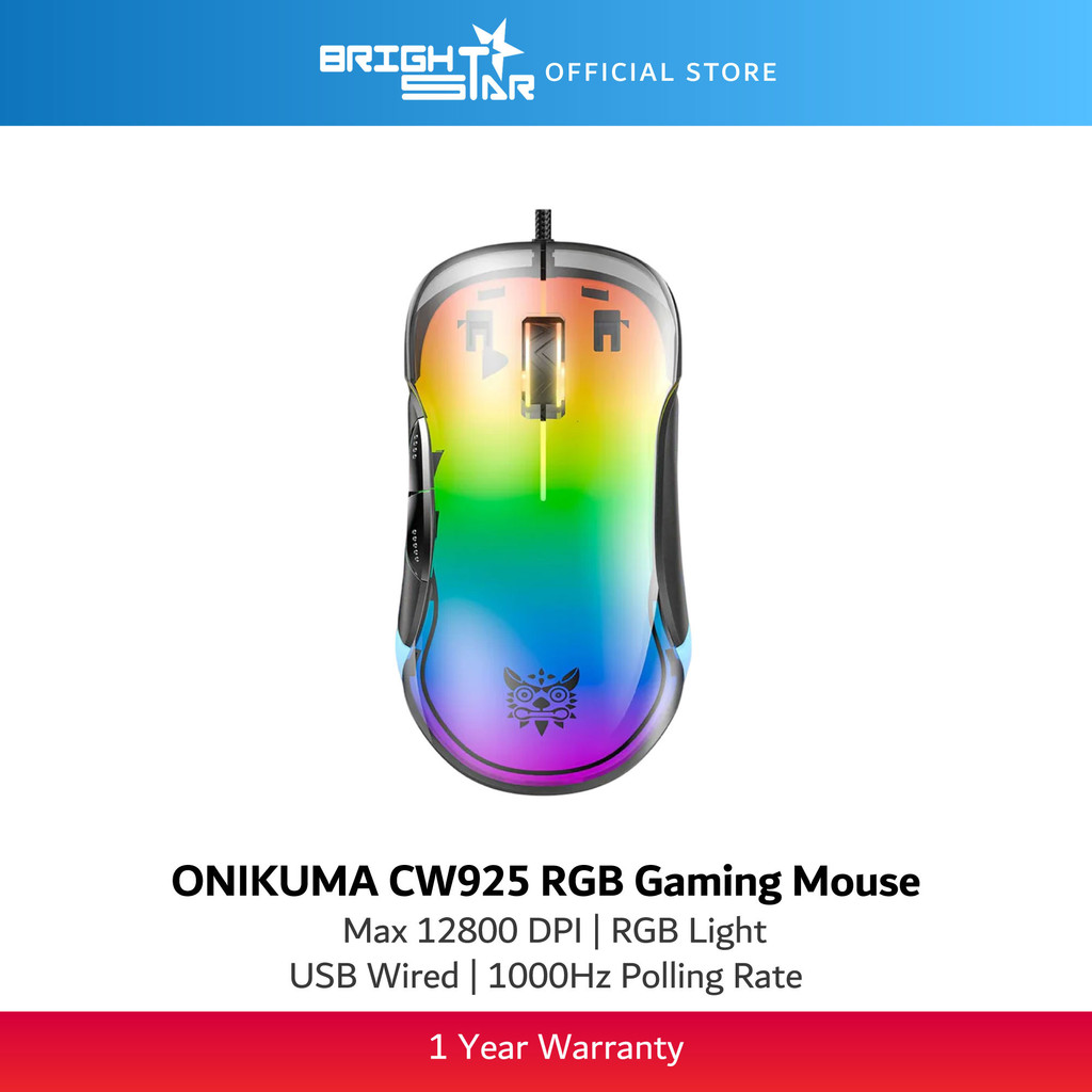 ONIKUMA CW925 RGB Backlit Wired Gaming Mouse - Transparent Black ...