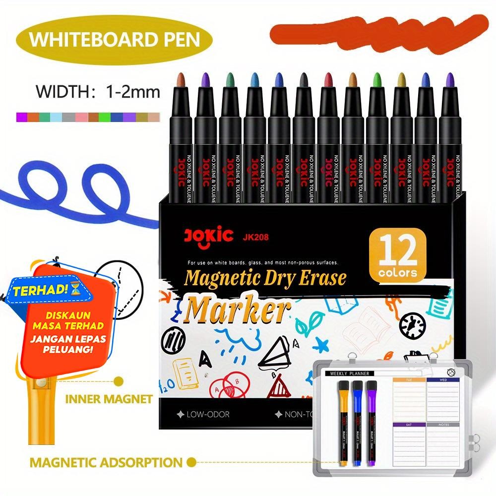 12-color Whiteboard Marker Set with Erasable Ink and Magnets, Ideal for ...