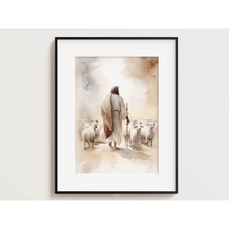 Jesus and the Sheep Printer, the Lord is My Shepherd, Jesus Portrait ...