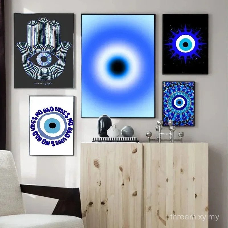 Retro Evil Eyes Prints on Abstract Art Canvas Blue Eyes HD Quality Wall ...