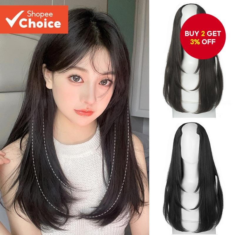 55cm Long V-Shaped Synthetic Hair Extensions - Thick Invisible Wig ...