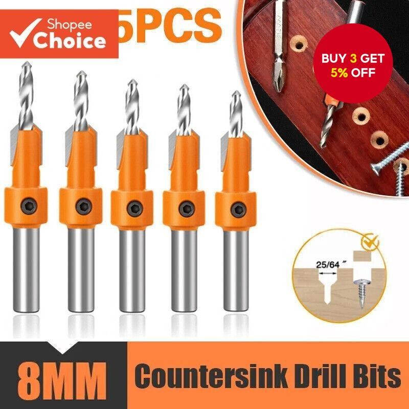 HSS Woodworking Countersink Set 5PCS 8mm Holes Pilot Shank Bit ...
